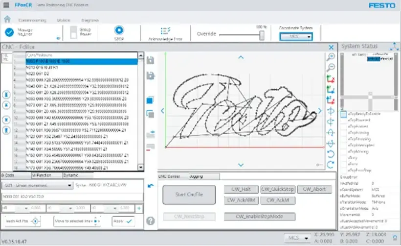 Screenshot of the CNC user interface of the FPosCR Lib library
